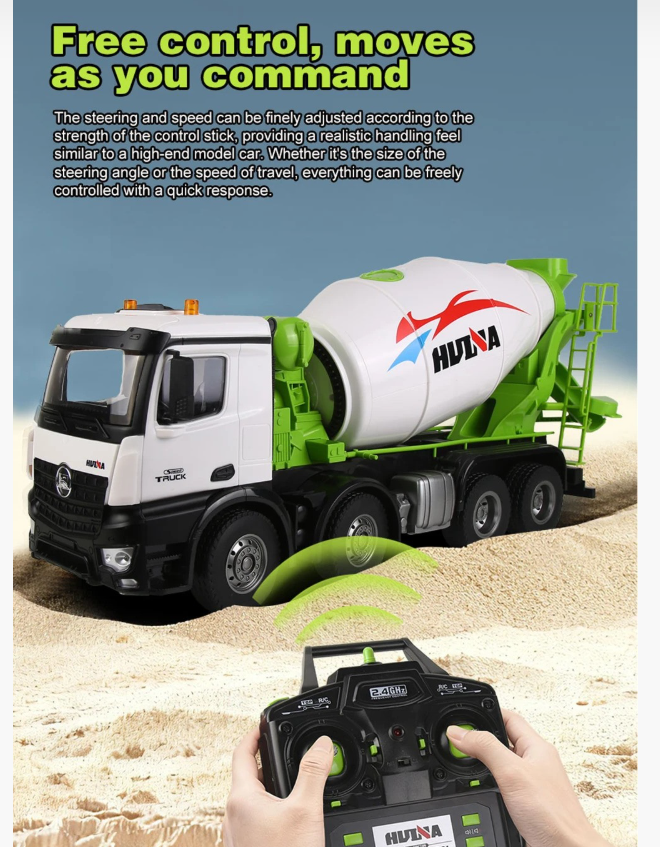 Huina 1537 PRO 1:14 Alloy RC Cement Mixer Truck Large 8-Wheel Heavy ...